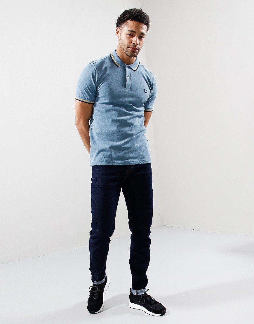 Fred Perry Twin Tipped Polo Shirt Ash Blue/Ghour/Navy - Terraces Menswear