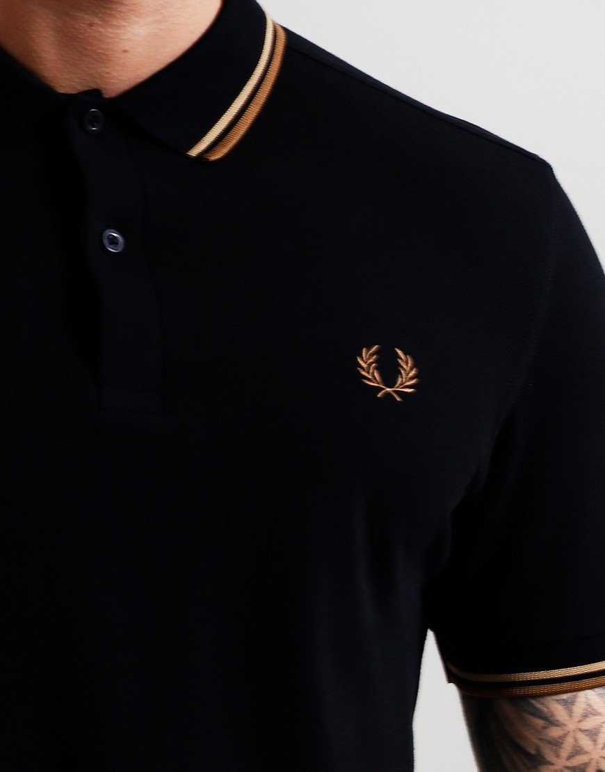 Fred Perry Twin Tipped Polo Shirt Black/Stone/Shaded Stone - Terraces Menswear