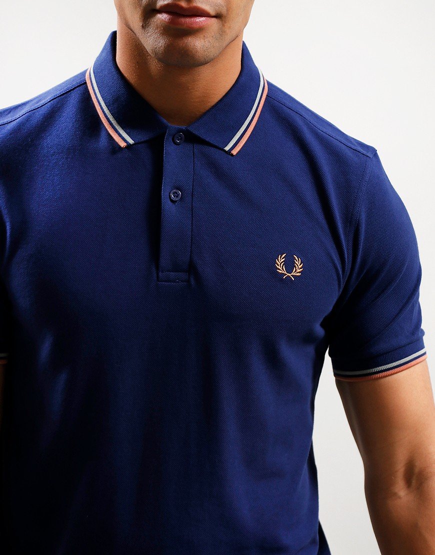 Fred Perry Twin Tipped Polo Shirt Navy/Seagrass/Rust - Terraces Menswear