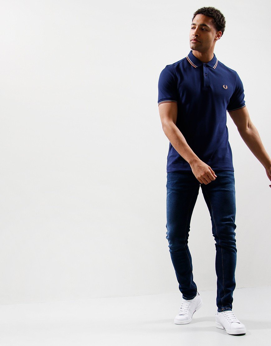 Fred Perry Twin Tipped Polo Shirt Navy/Seagrass/Rust - Terraces Menswear