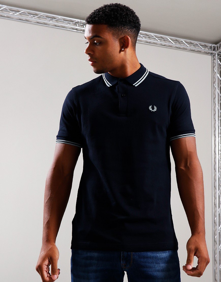 Fred Perry Twin Tipped Polo Shirt Navy/Silver Blue - Terraces Menswear