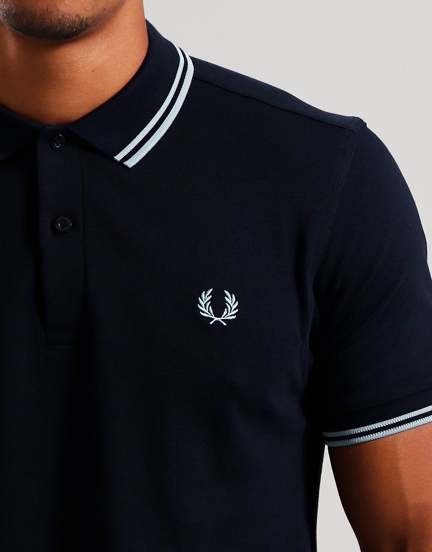 Fred Perry Twin Tipped Polo Shirt Navy/Silver Blue - Terraces Menswear