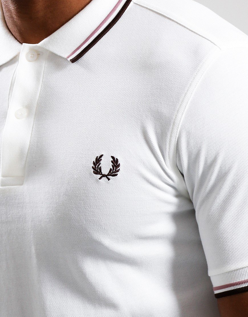 Fred Perry Twin Tipped Polo Shirt Snow White/Dark Pink/Tobacco ...