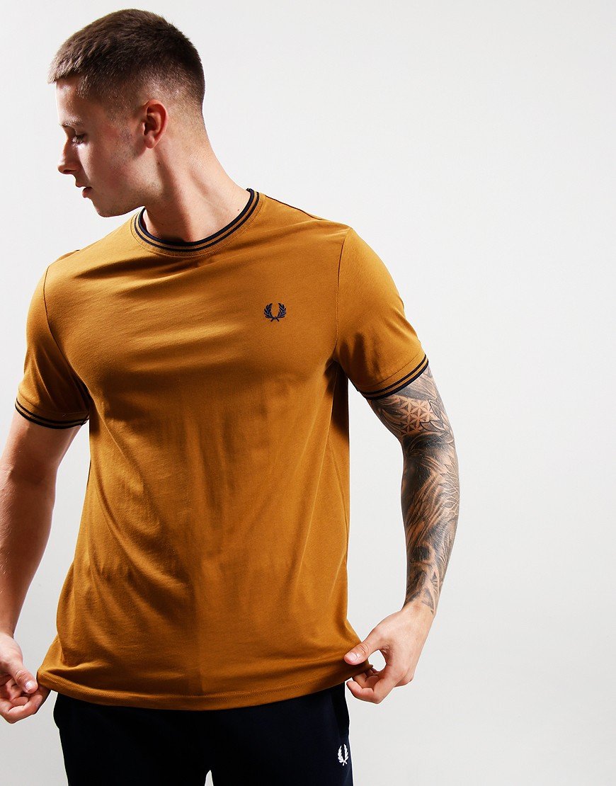 Fred Perry Twin Tipped T-Shirt Dark Caramel - Terraces Menswear