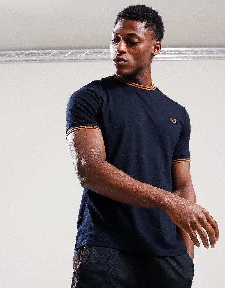 Fred Perry Twin Tipped T-Shirt Navy/Dark Caramel - Terraces Menswear