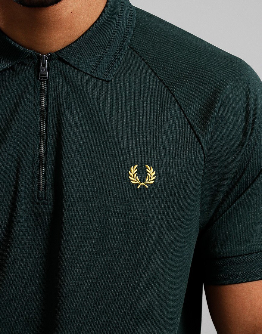 Fred Perry Zip Neck Polo Shirt Court Green - Terraces Menswear