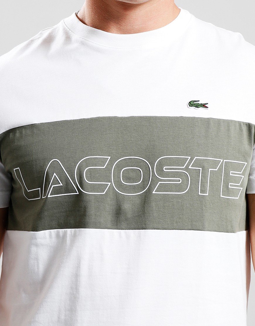 Lacoste Colour Block Printed T-Shirt White/Khaki - Terraces Menswear