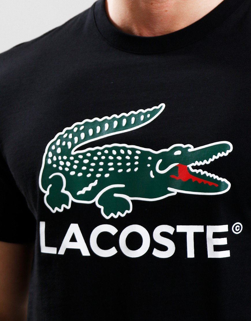 Lacoste Signature Print Logo T-Shirt Black - Terraces Menswear