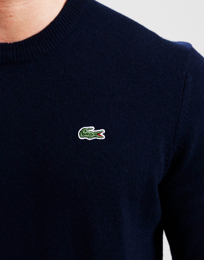 Lacoste Wool Crew Knit Navy Blue - Terraces Menswear