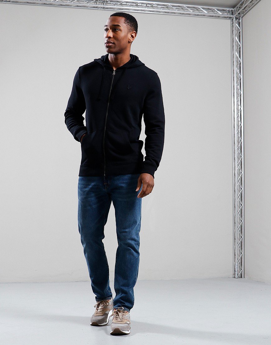 Lyle & Scott Tonal Zip Hoodie Jet Black - Terraces Menswear