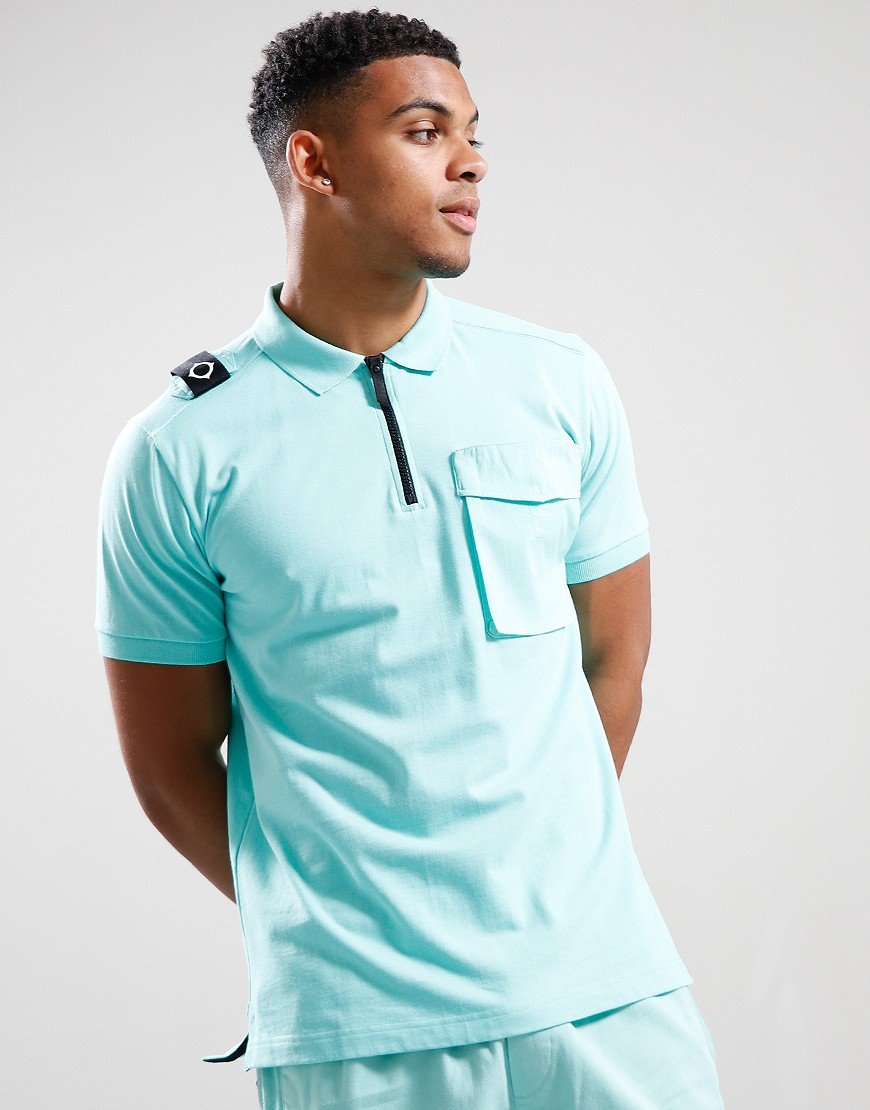 MA.Strum Cargo Pocket Zip Polo Shirt Aquatic - Terraces Menswear