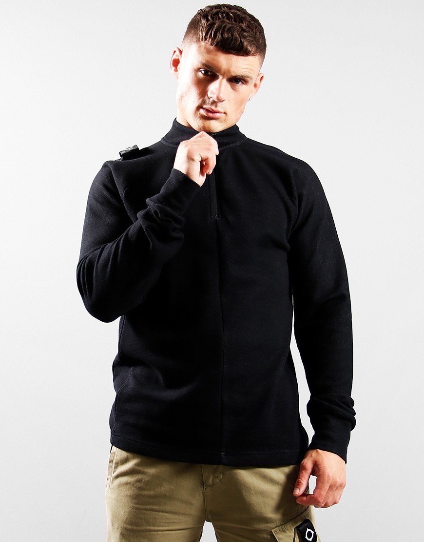 MA.Strum DFP Funnel Neck Zip Sweat Jet Black - Terraces Menswear