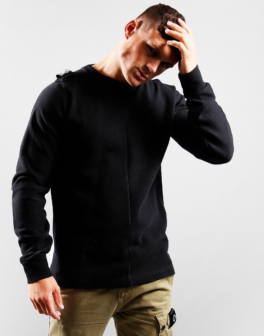 MA.Strum DFP Panel Sleeve Crew Sweat Jet Black - Terraces Menswear