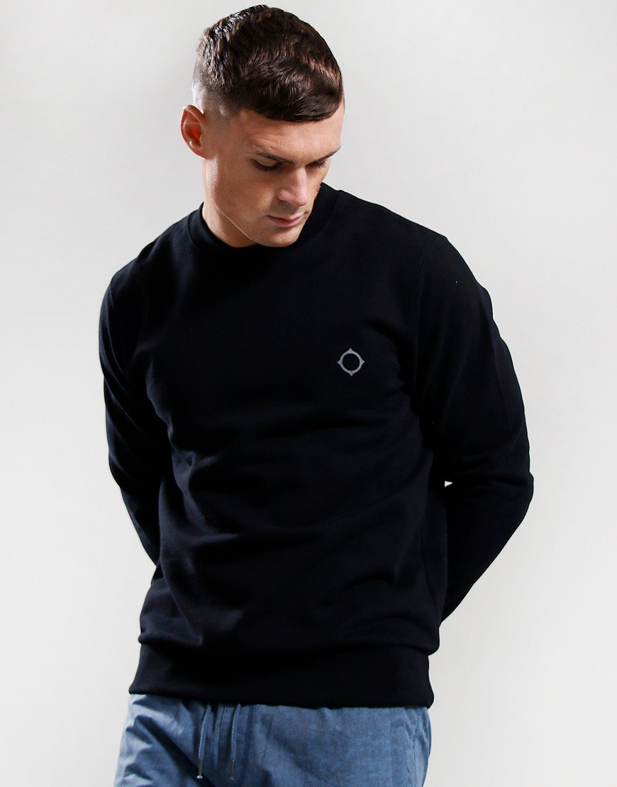 MA.Strum Back Logo Crew Sweat Jet Black - Terraces Menswear
