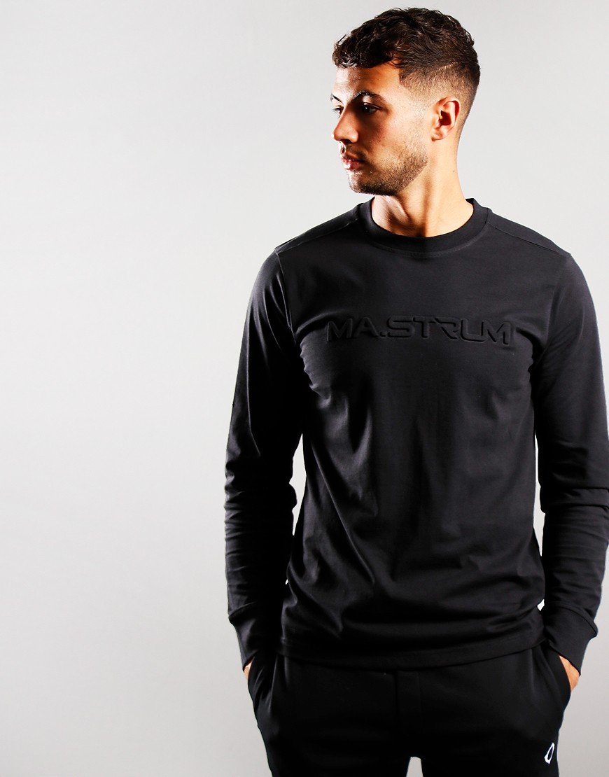 MA.Strum Long Sleeved Embossed Logo T-Shirt Jet Black - Terraces Menswear