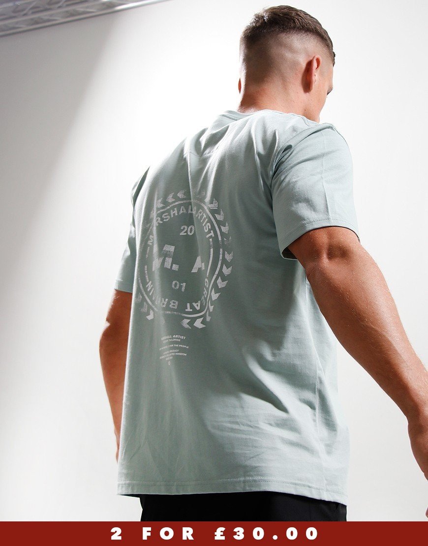 Marshall Artist Distressed Logo T-Shirt Oxide Green - Terraces Menswear