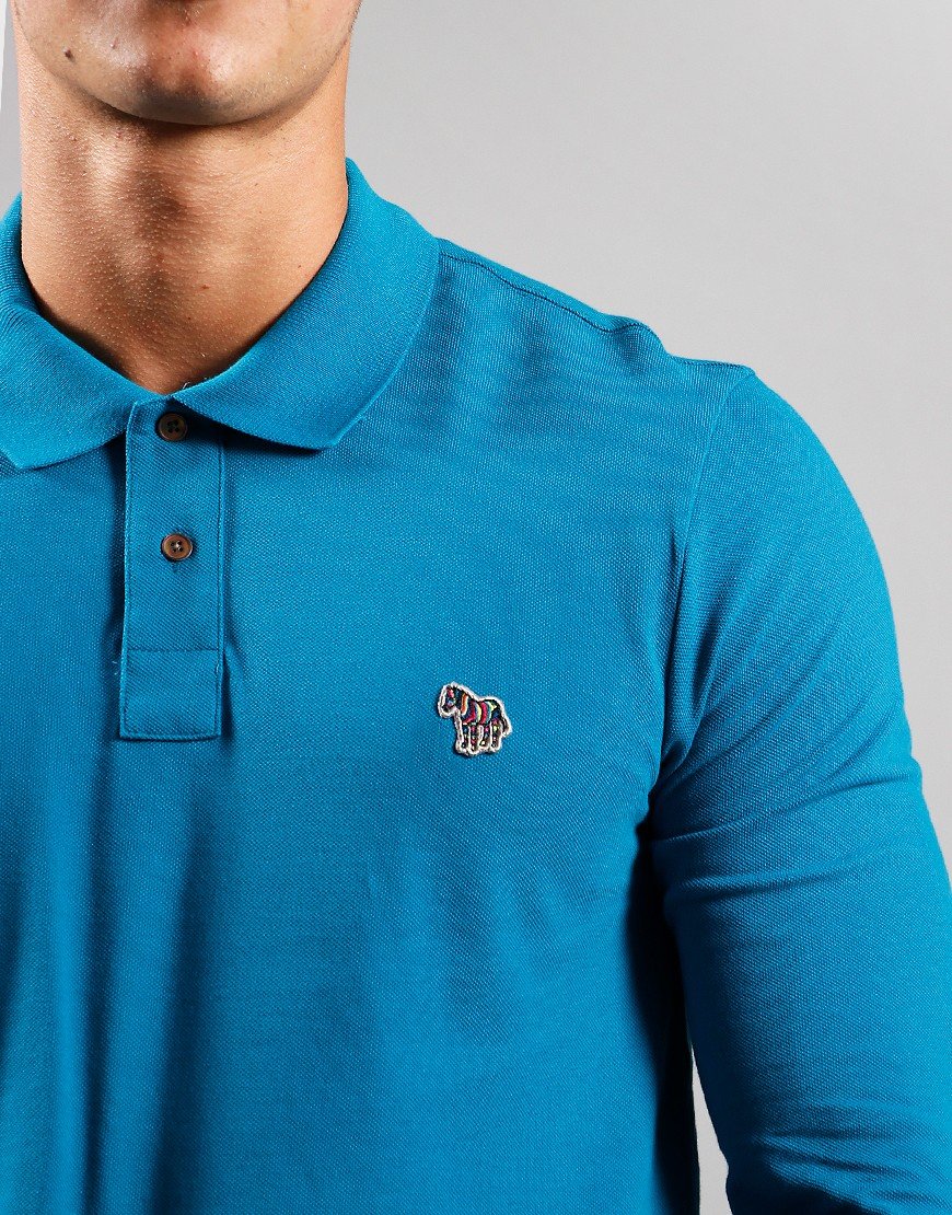 Paul Smith Long Sleeve Regular Fit Polo Shirt 44F Petrol Blue ...
