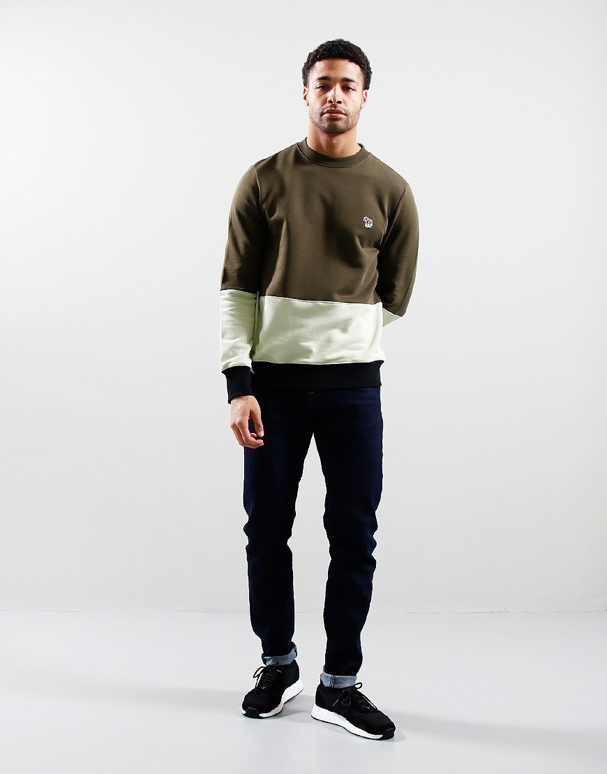 Paul Smith Regular Fit Zebra Crew Sweat 36B Olive Green - Terraces Menswear