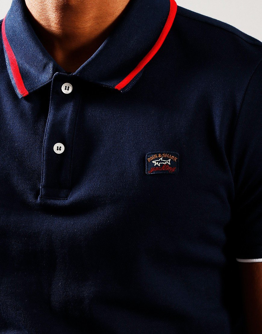 Paul & Shark Red Tip Polo Shirt Navy - Terraces Menswear