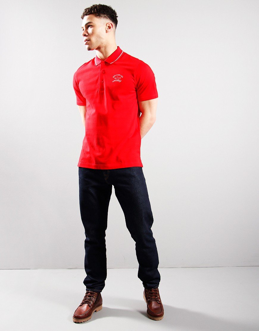 Paul & Shark Reflective Logo Polo Shirt Red - Terraces Menswear