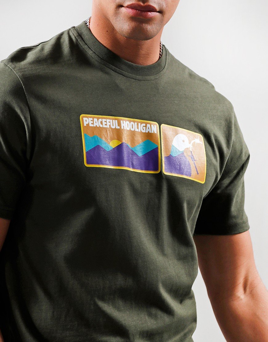 Peaceful Hooligan Trailwear T-Shirt Dark Olive - Terraces Menswear