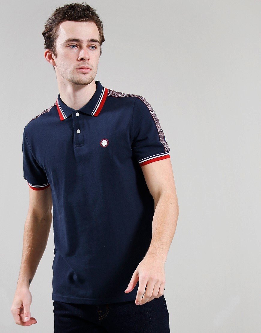 Pretty Green Eclipse Tape Polo Shirt Navy - Terraces Menswear