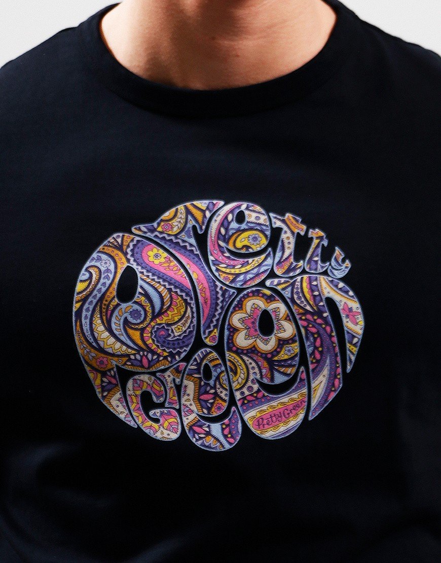 Pretty Green Festival Paisley Logo T-Shirt Black - Terraces Menswear
