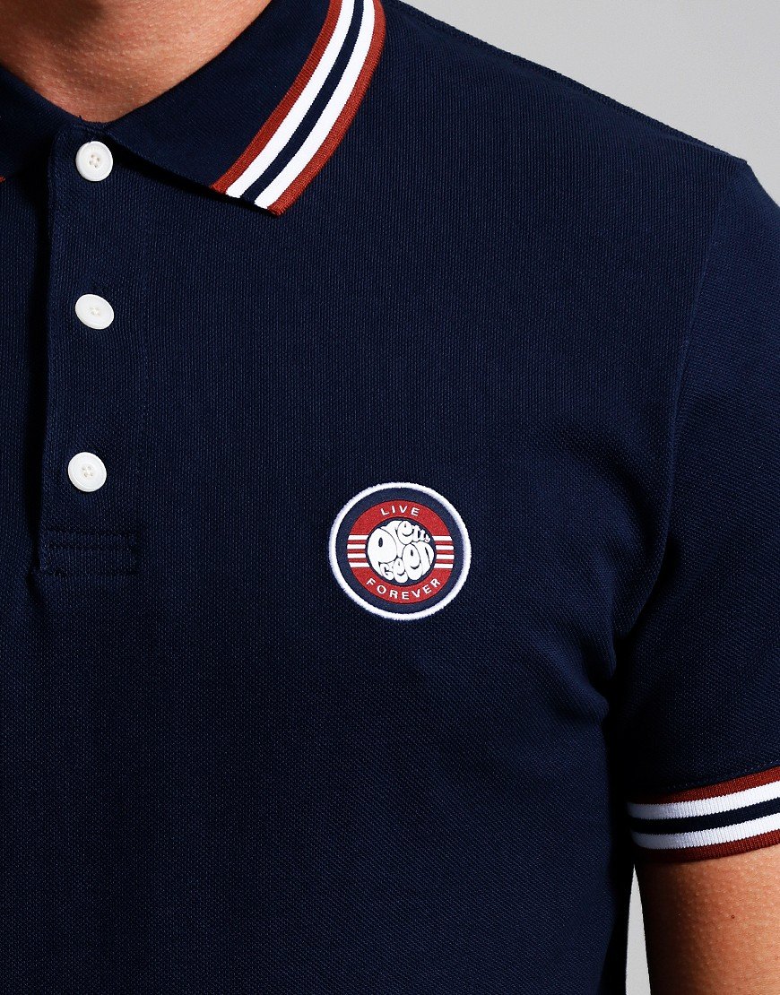Pretty Green Live Forever Tipped Polo Shirt Navy - Terraces Menswear