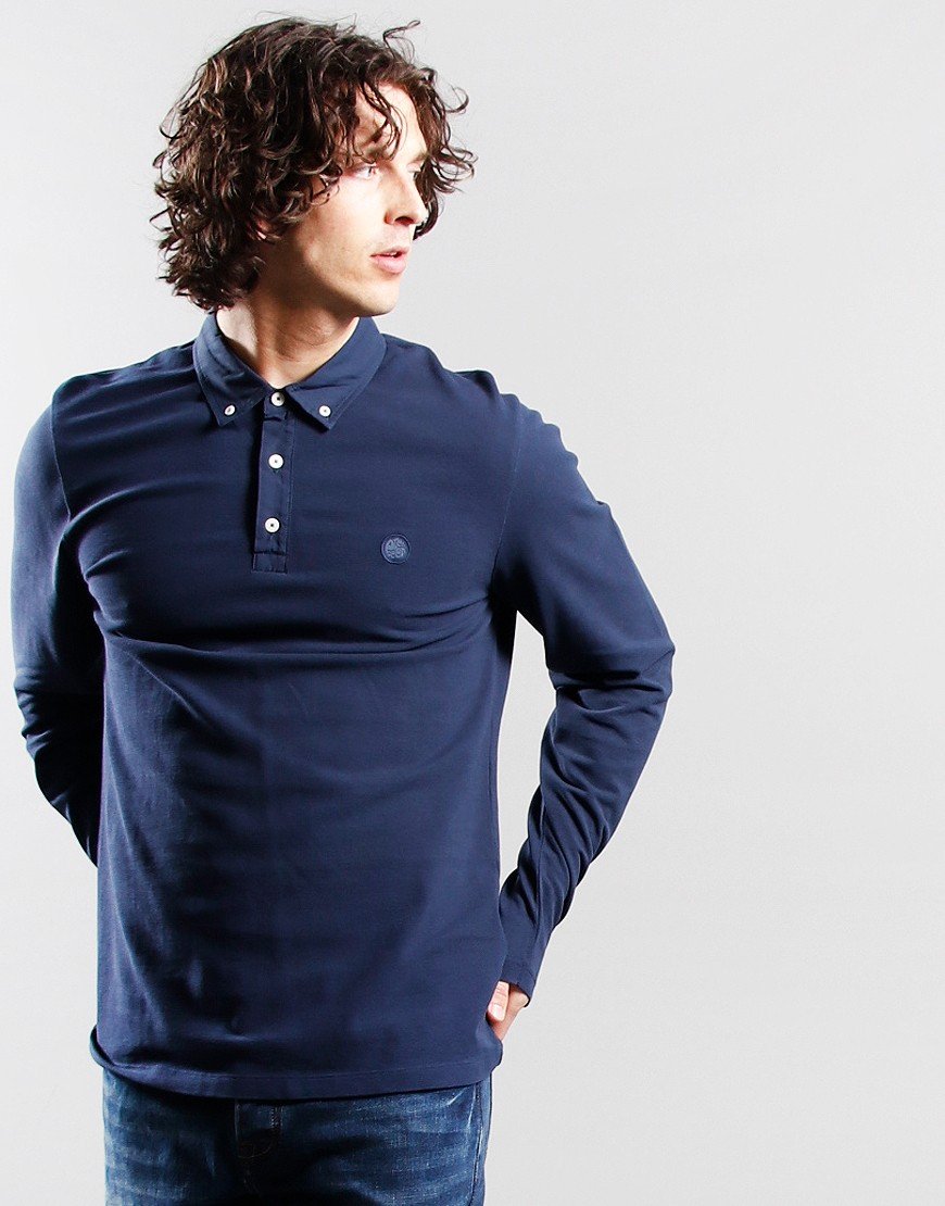 Pretty Green Pop Long Sleeve Polo Shirt Navy - Terraces Menswear