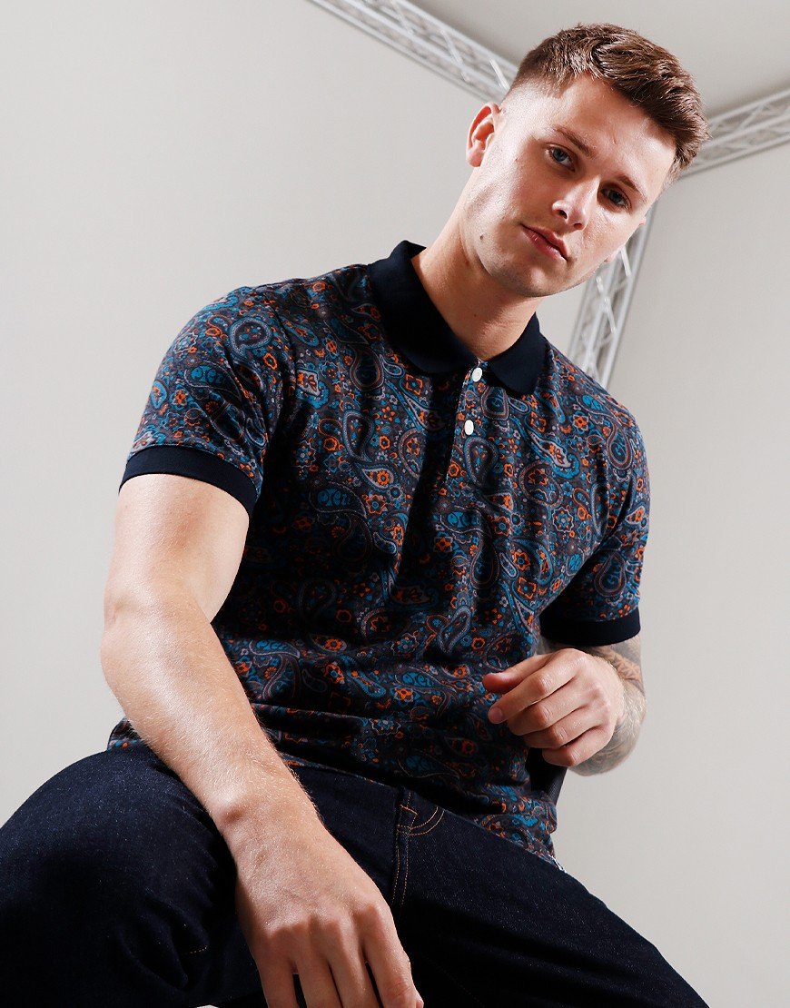 Pretty Green Wonderwall Paisley Polo Shirt Dark Grey - Terraces Menswear