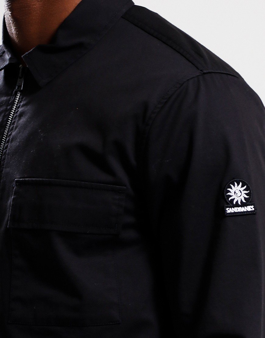 Sandbanks Garbadine Zip Overshirt Black - Terraces Menswear