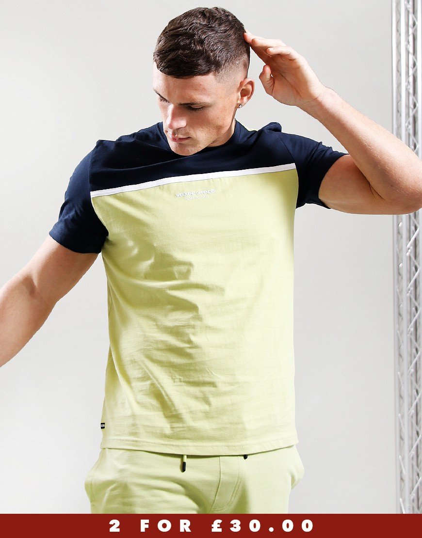 Weekend Offender Studio 54 T-Shirt Easy Lime/Navy/White - Terraces Menswear
