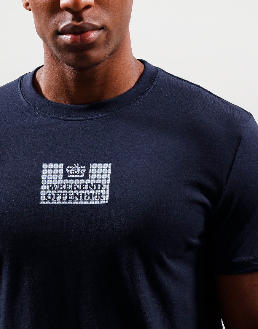Weekend Offender Dygas T-shirt Navy/Blue Check - Terraces Menswear